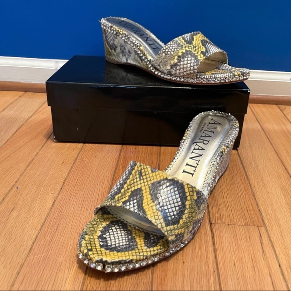 Amaranti | Shoes | Amaranti Italy Grey Yellow Snake Print Leather Wedge ...